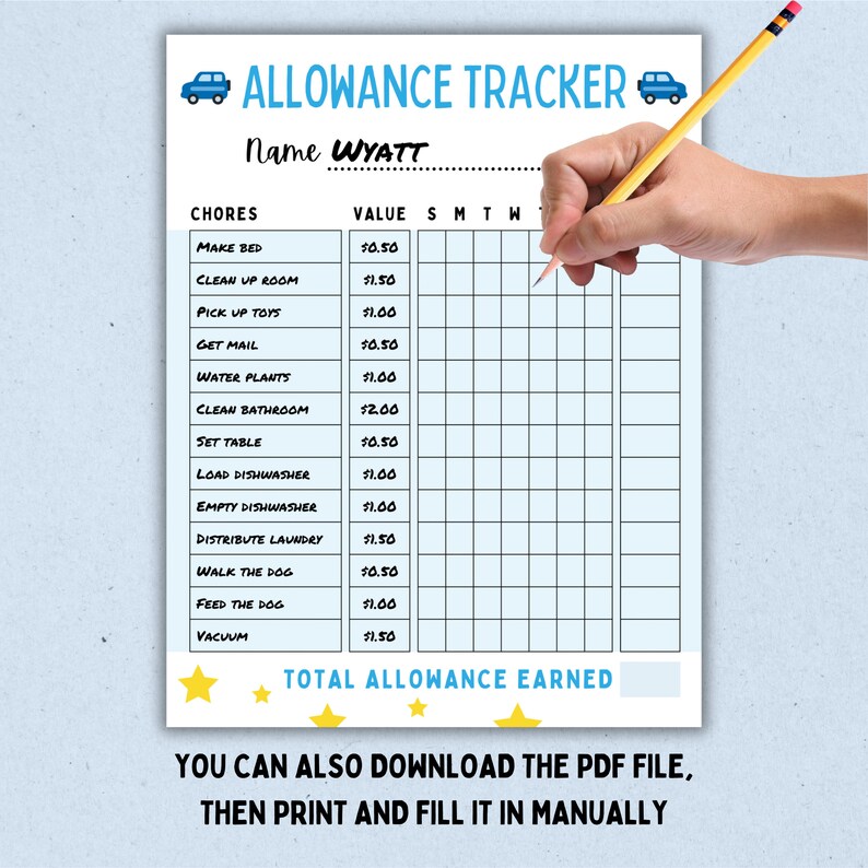 Editable Kids Allowance Chore Chart: Money Reward Tracker (PDF) - Etsy