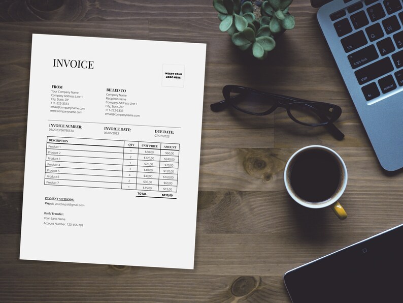 Editable Invoice Template: Word, Excel, Google Docs, PDF (US Letter) - Etsy