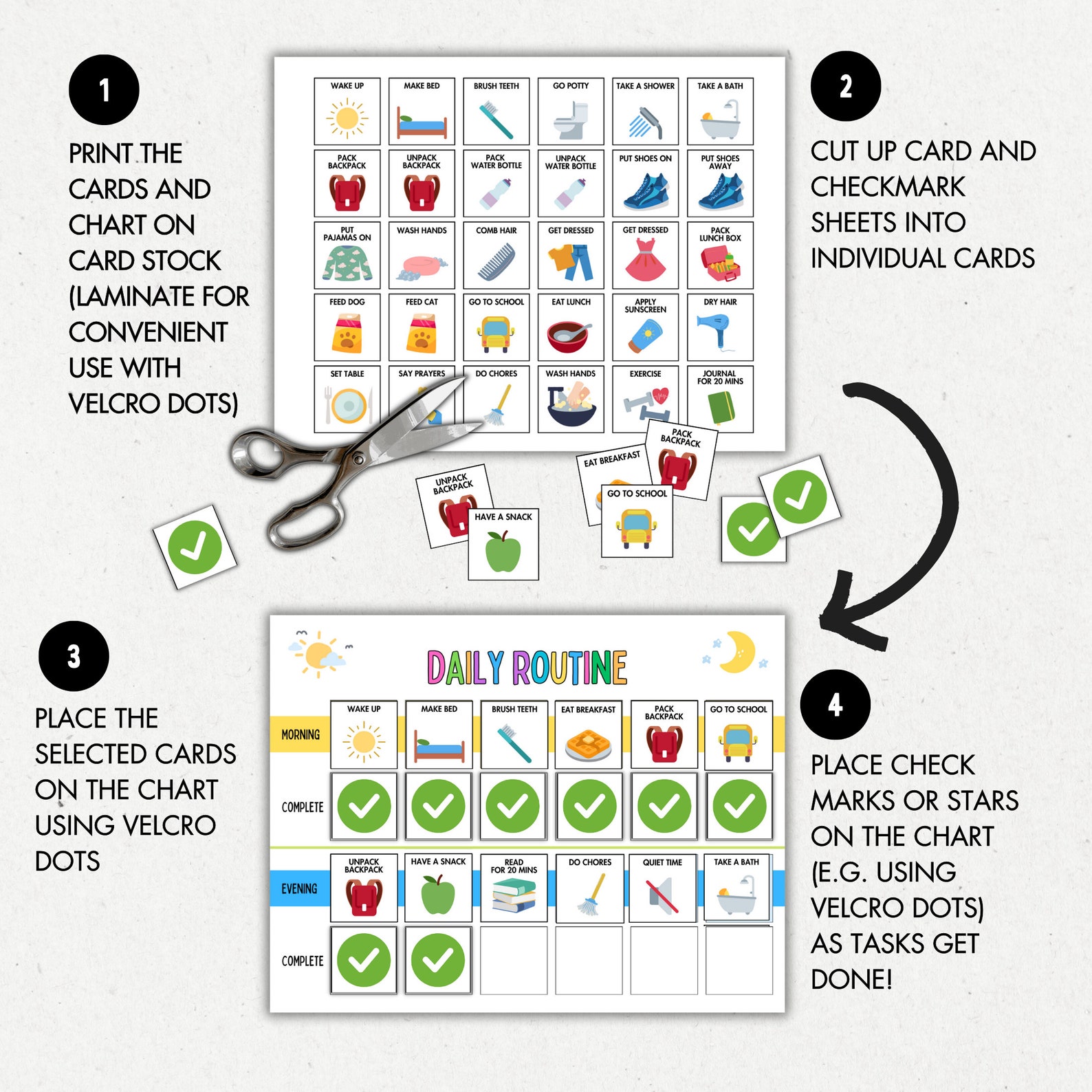 Kids Visual Routine Cards & Chart, Printable Daily Routine, Editable ...
