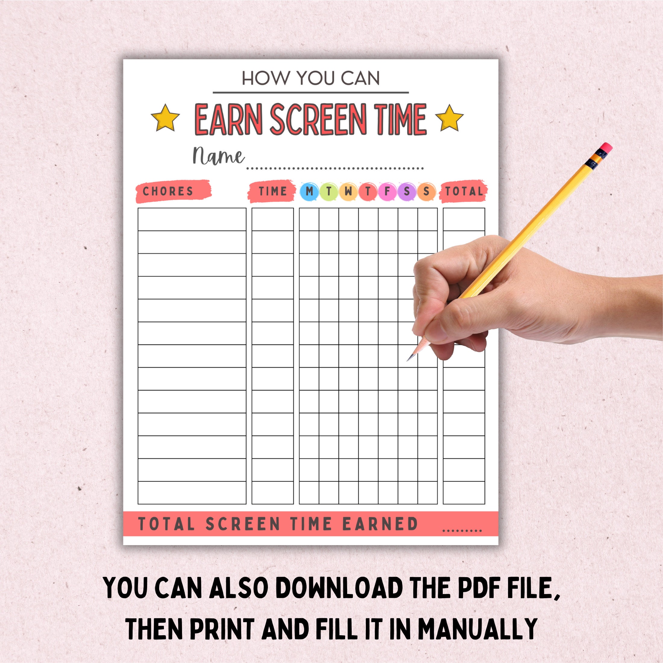 Printable Kids Screen Time Chart, Screentime Checklist, Editable Earn ...