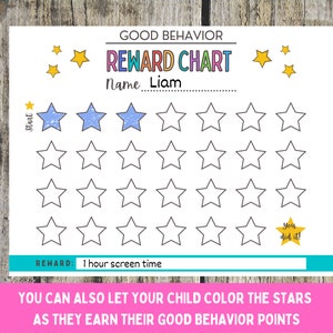 Editable Behavior Reward Chart for Kids: Printable Star Tracker ...
