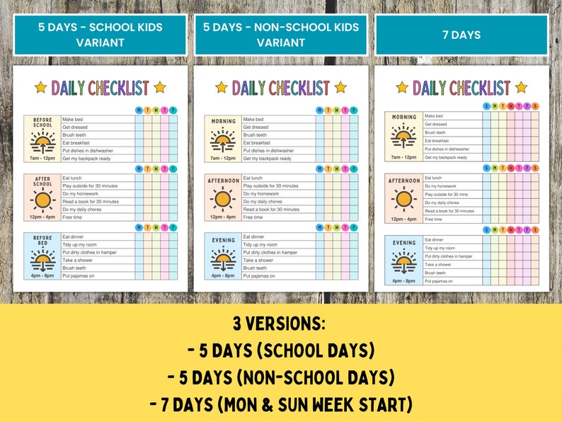 Printable Daily Checklist for Kids, Editable Kids to Do List ...