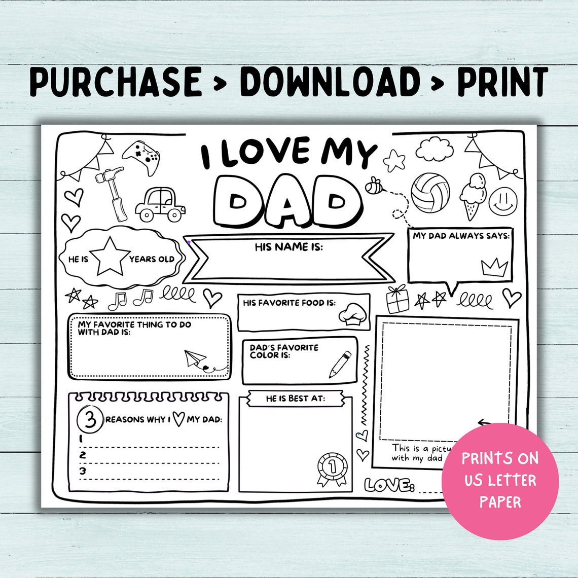 Father's Day Card Printable: 'I Love My Dad' Fill-in Activity (PDF) - Etsy