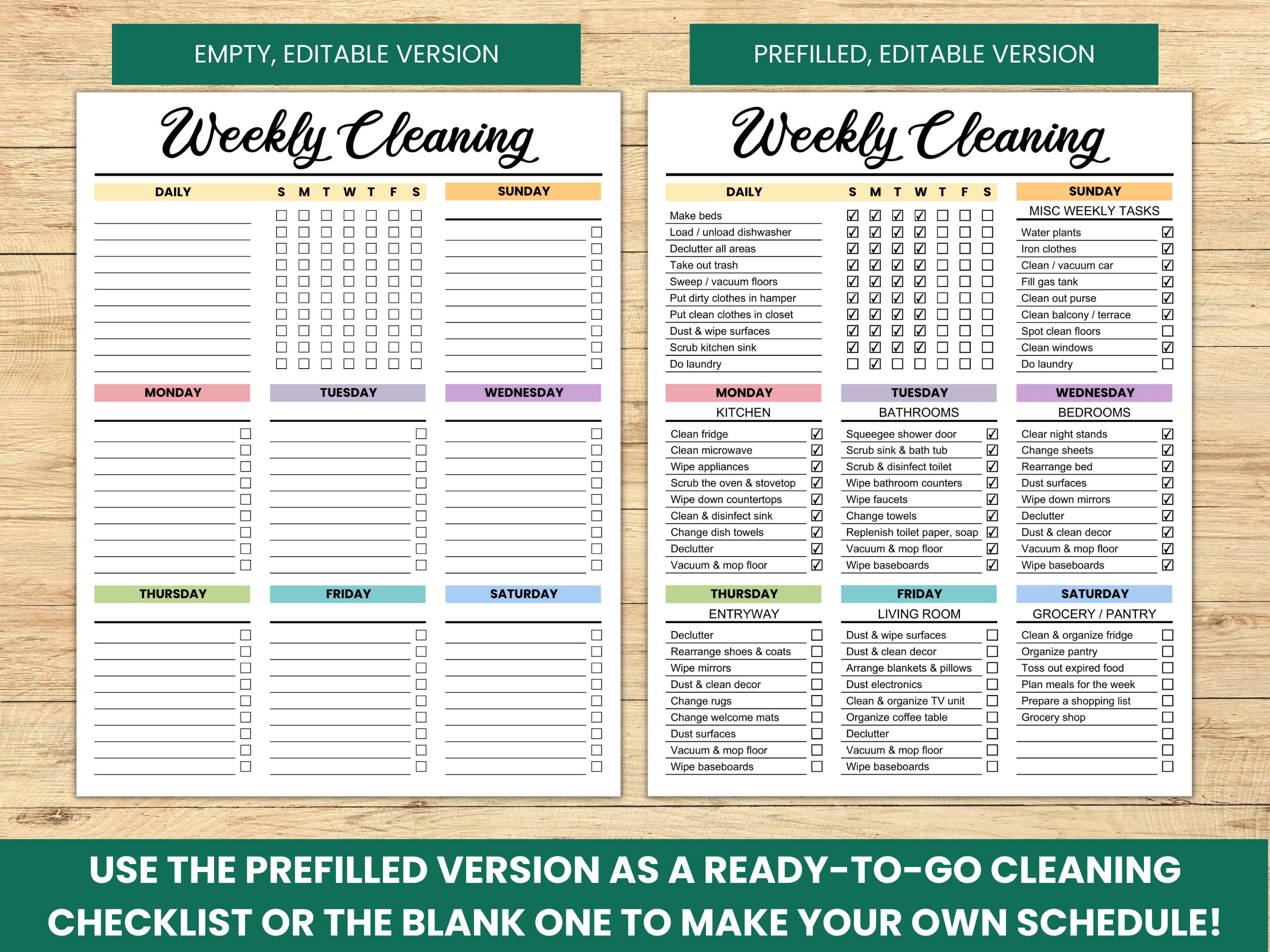 Editable Weekly Cleaning Checklist Printable Cleaning - Etsy