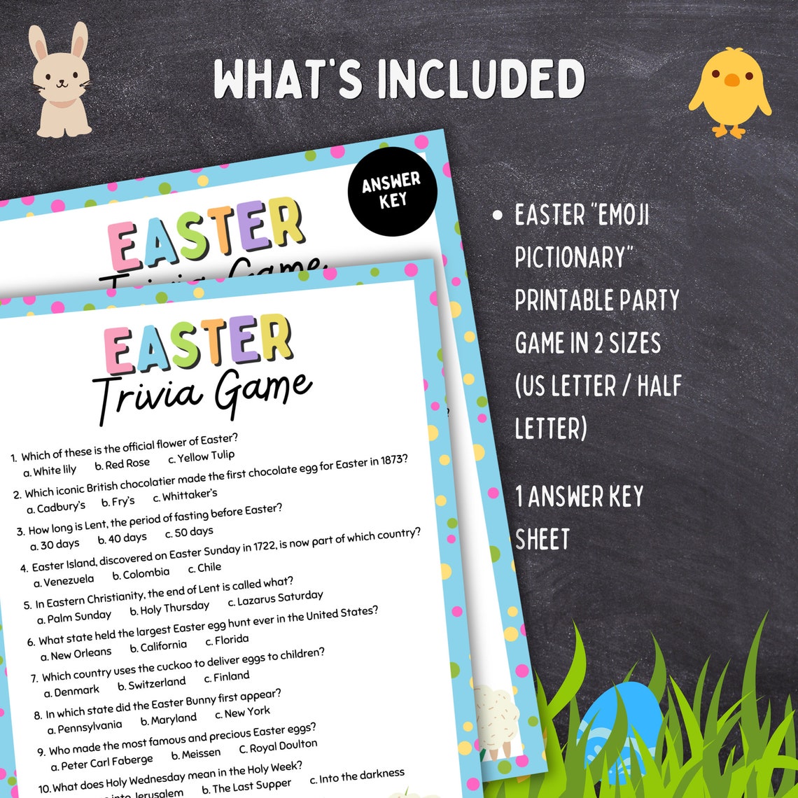 Easter Trivia Game, Printable Easter Game, Easter Activity for Kids ...