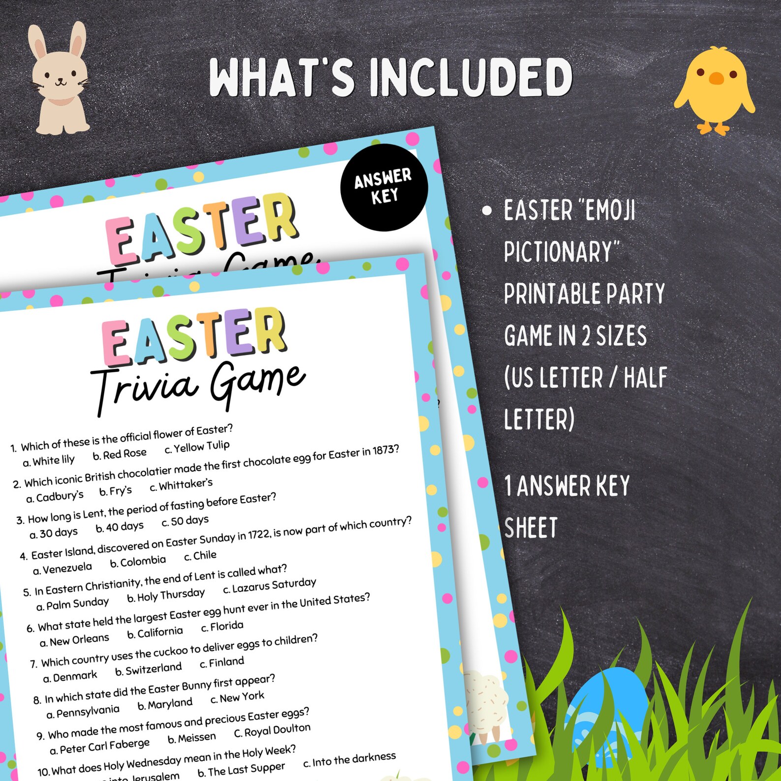 Easter Trivia Game, Printable Easter Game, Easter Activity for Kids ...