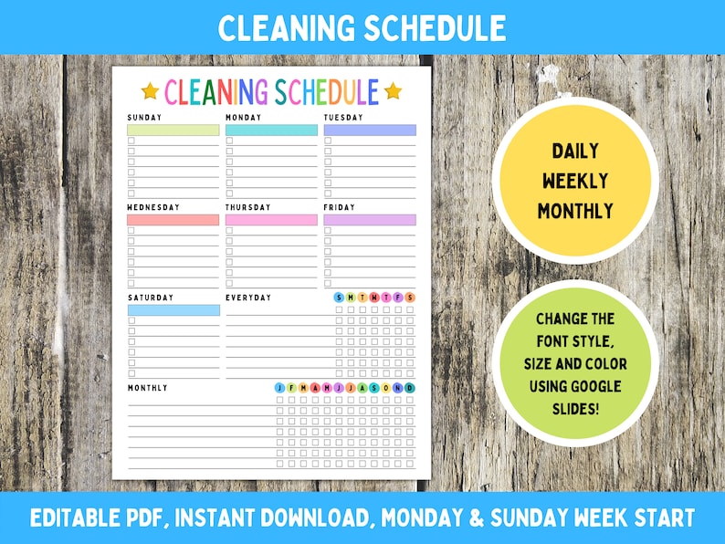 Editable Cleaning Schedule Printable Weekly Cleaning Planner - Etsy