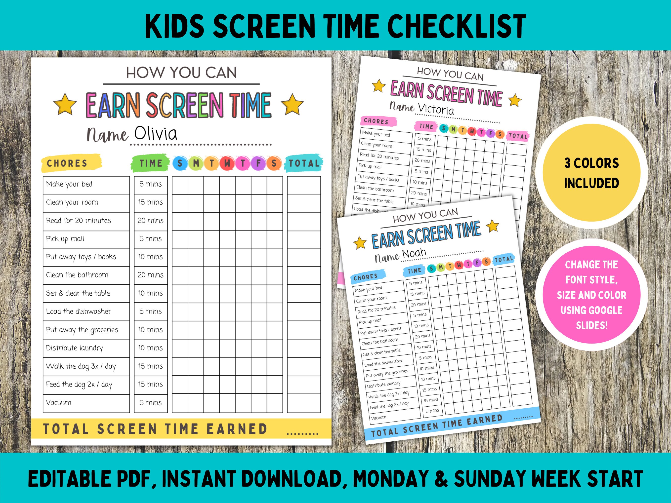 Earn Screen Time Checklist Printable Kids Screen Time Chore - Etsy