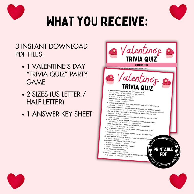 Valentines Day Trivia Game, Valentines Day Trivia Quiz, Valentine Day ...