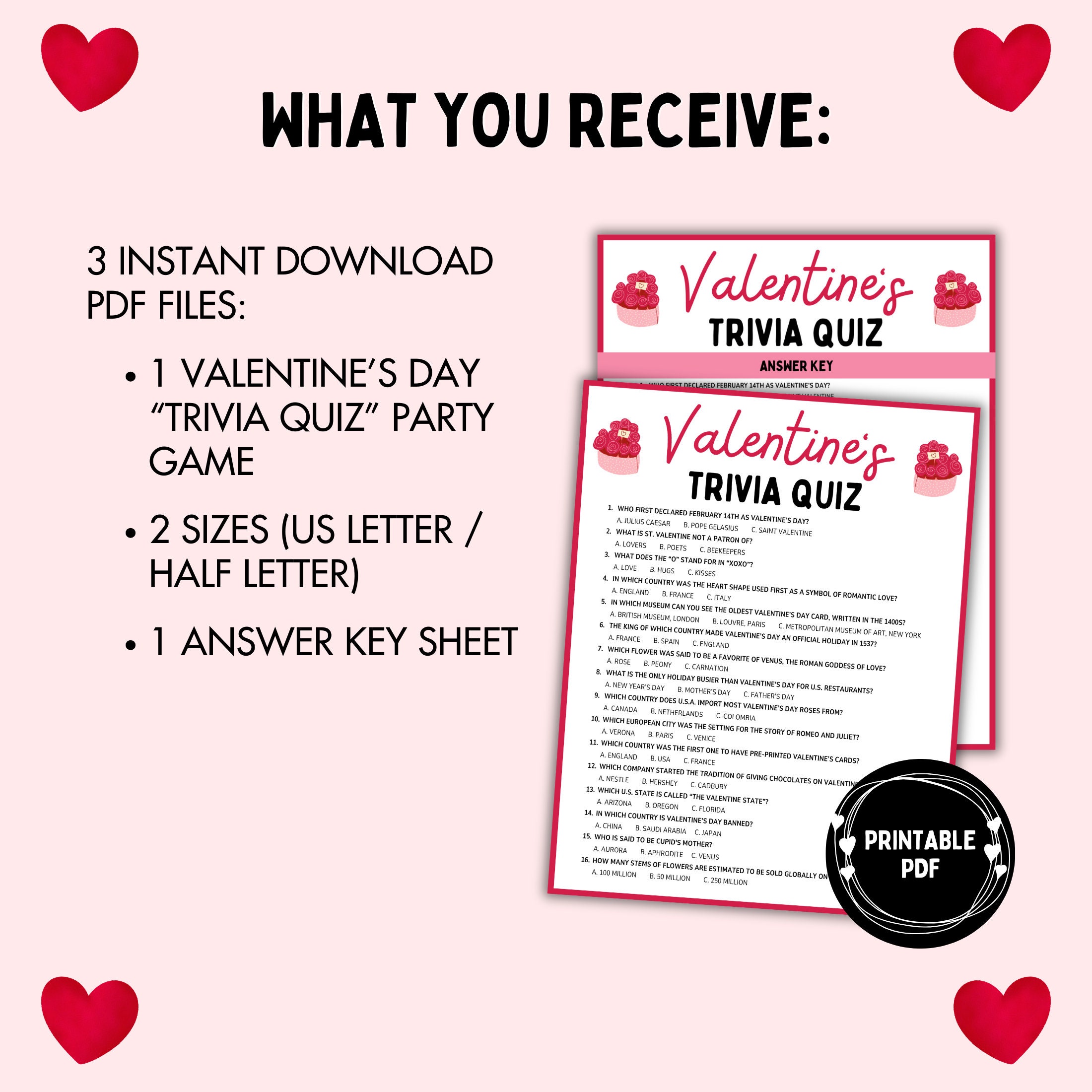 Valentines Day Trivia Game, Valentines Day Trivia Quiz, Valentine Day ...