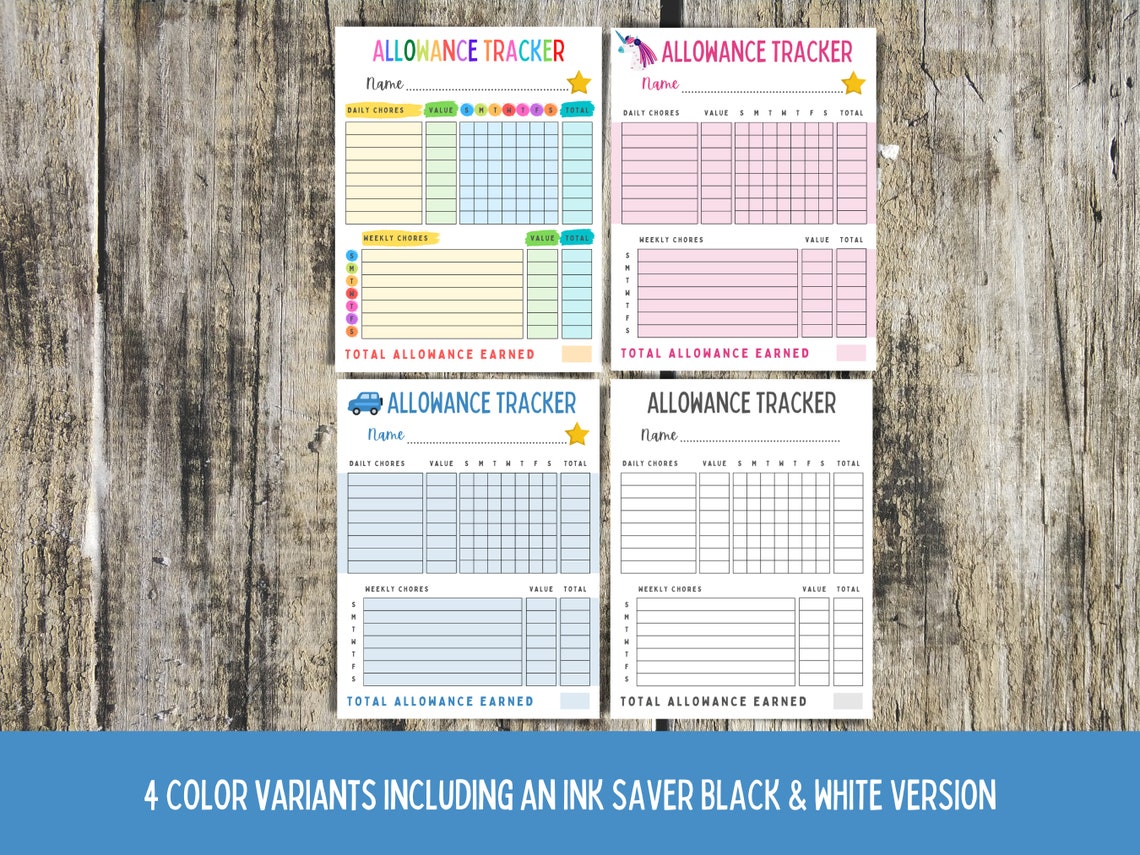 Daily Weekly Allowance Chore Chart for Kids, Printable Allowance ...