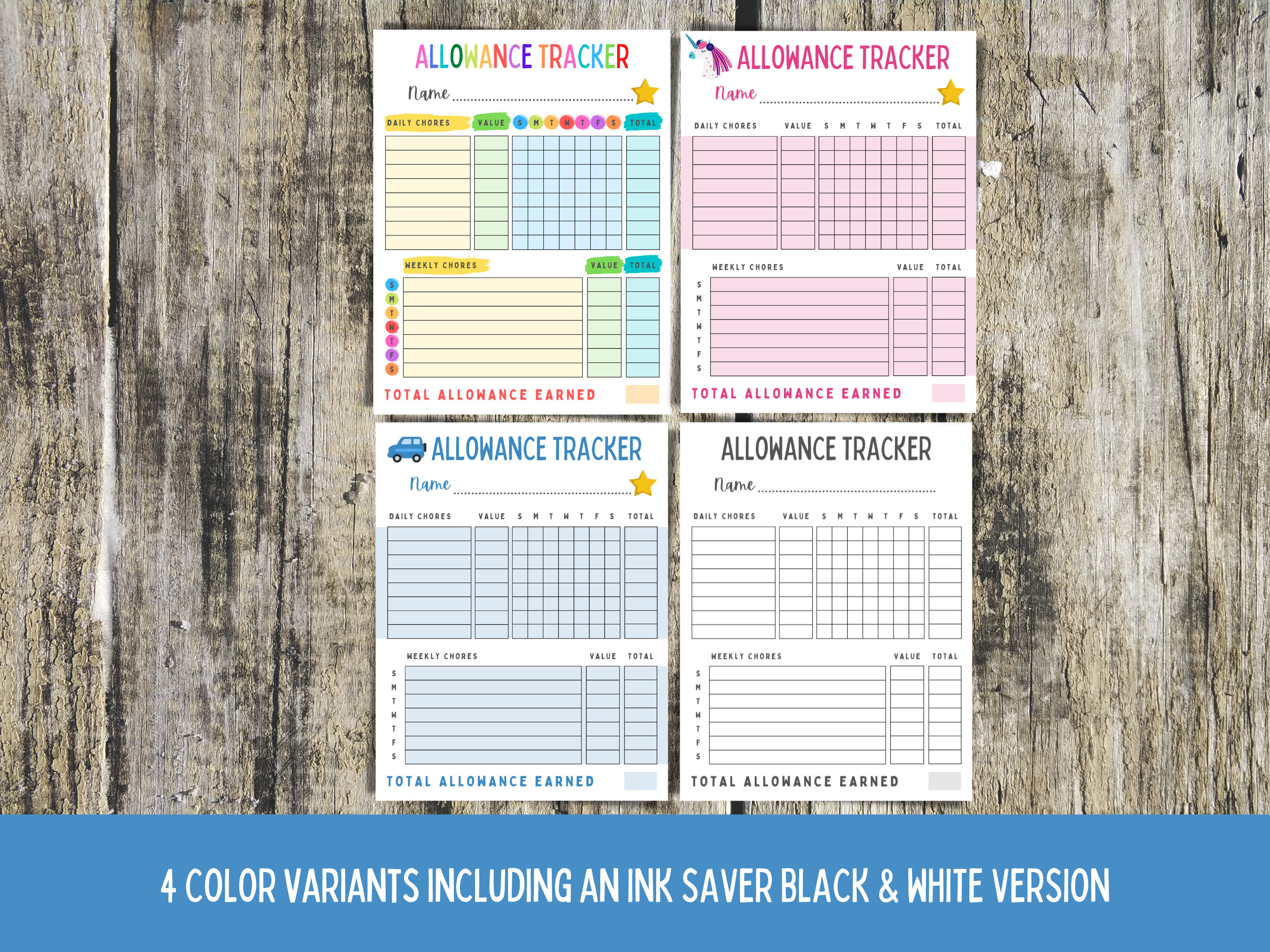 Daily Weekly Allowance Chore Chart for Kids, Printable Allowance ...