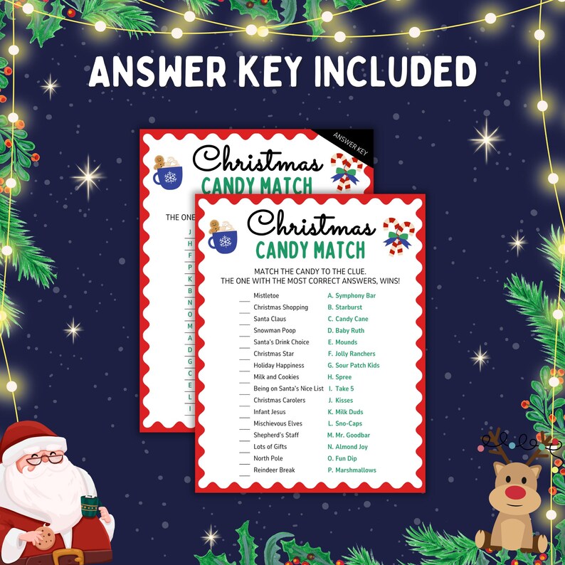 Christmas Candy Match Game, Holiday Party (printable) - Etsy