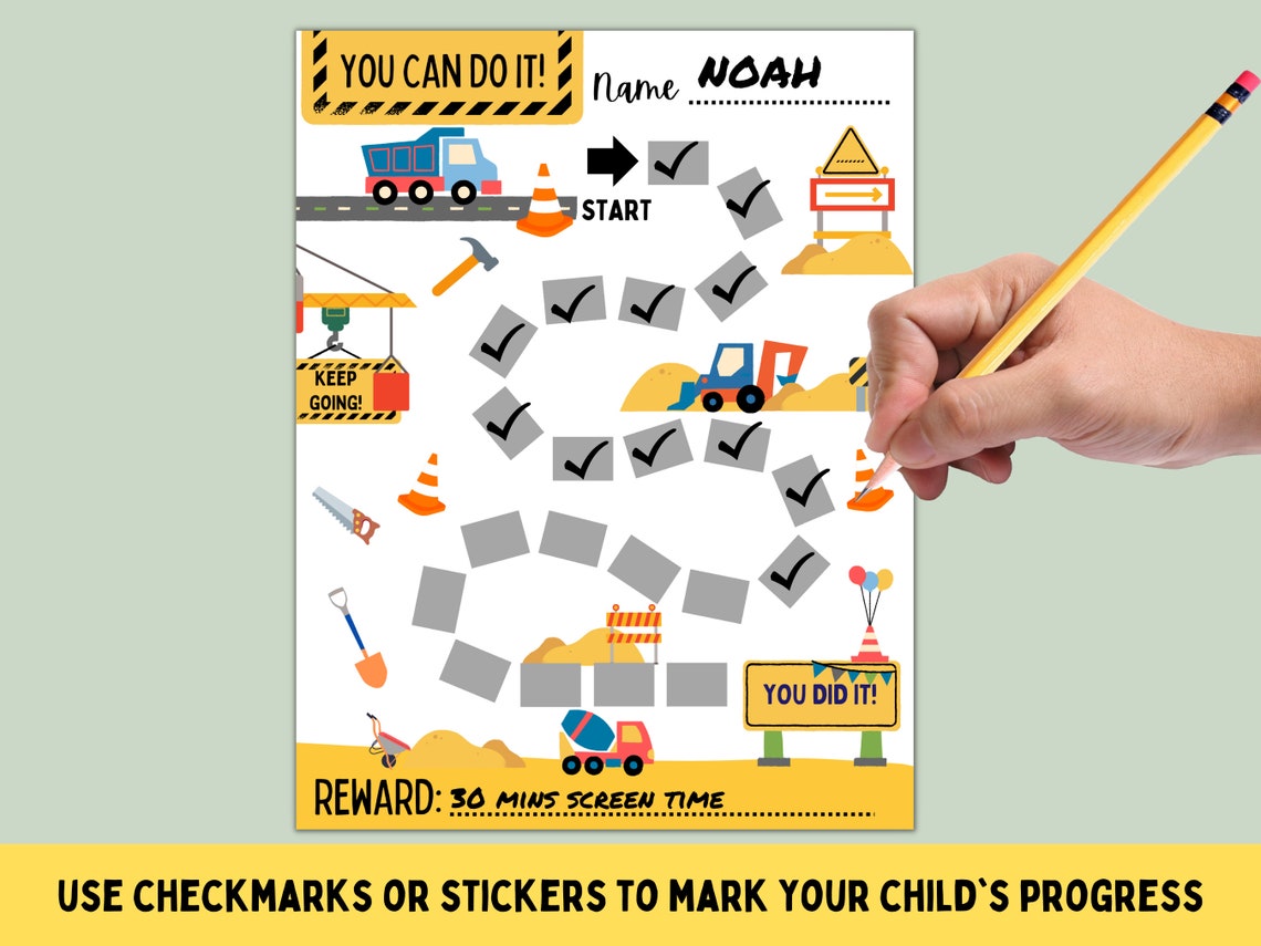 Construction Reward Chart, Sticker Chart Excavator, Printable ...