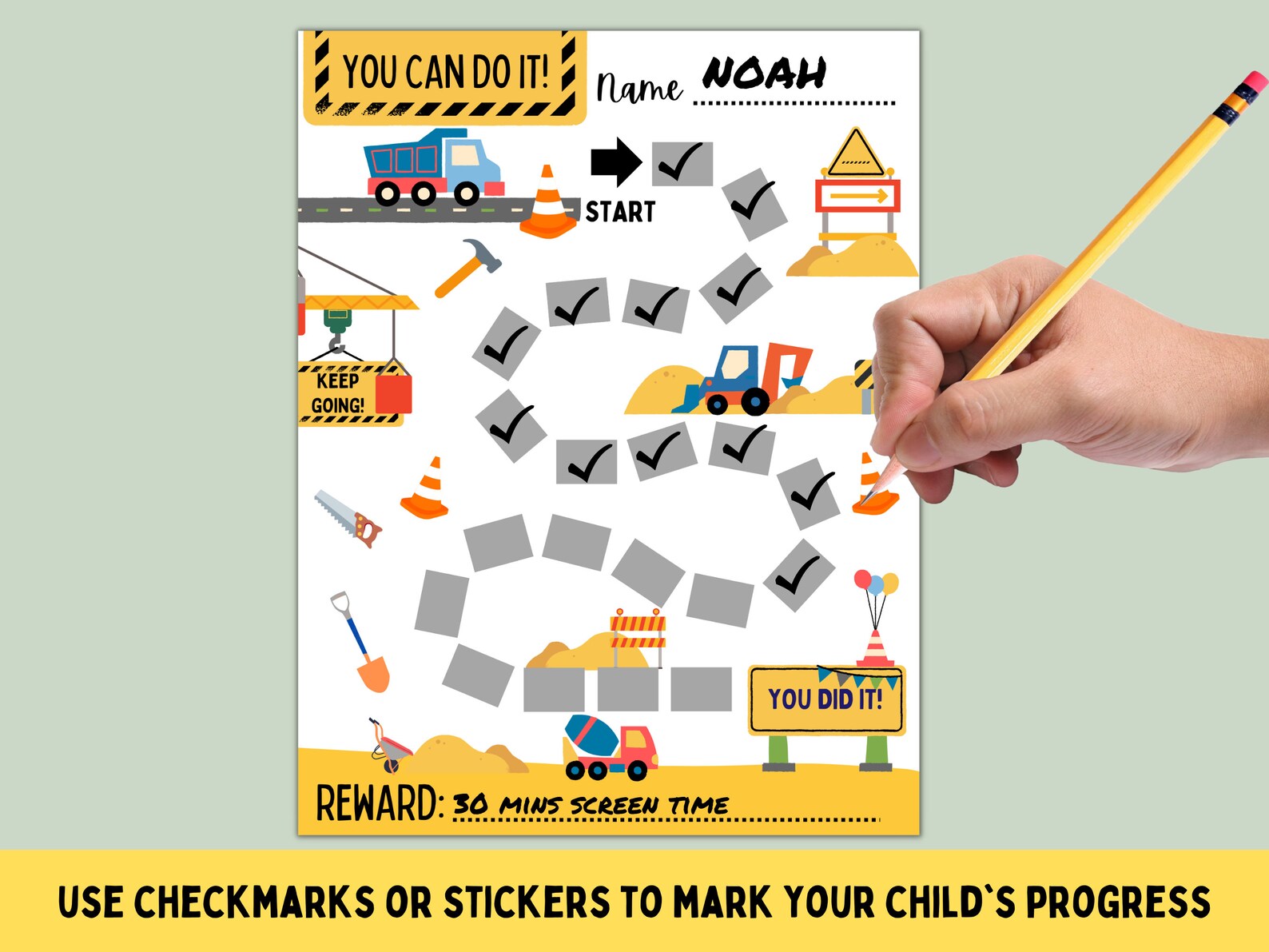 Construction Reward Chart, Sticker Chart Excavator, Printable ...