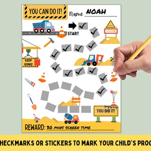 Construction Reward Chart, Sticker Chart Excavator, Printable ...