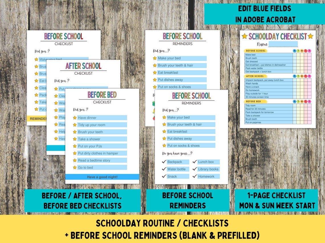 Editable Kids School Planner 2023-2024, Printable Kids Chore Chart ...