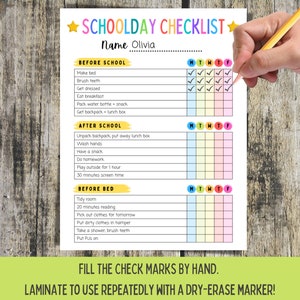 Kids Schoolday Checklist, Editable School Schedule, Printable Kids ...