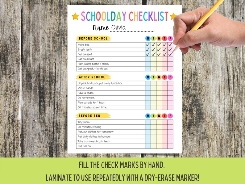 Kids Schoolday Checklist, Editable School Schedule, Printable Kids ...