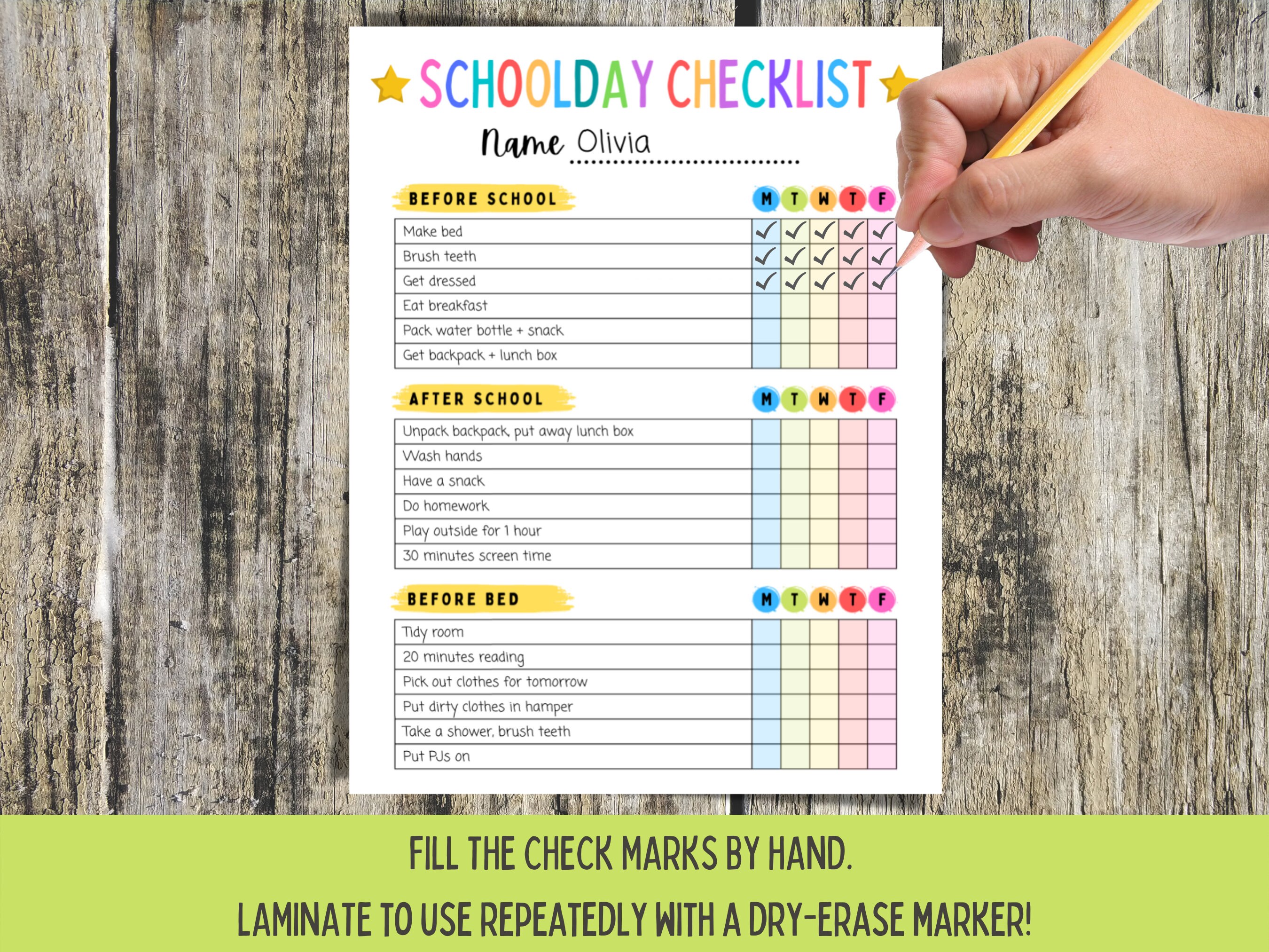 Kids Schoolday Checklist, Editable School Schedule, Printable Kids ...
