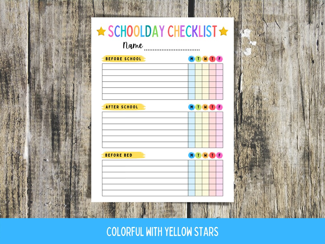 Kids Schoolday Checklist Editable School Schedule Printable - Etsy