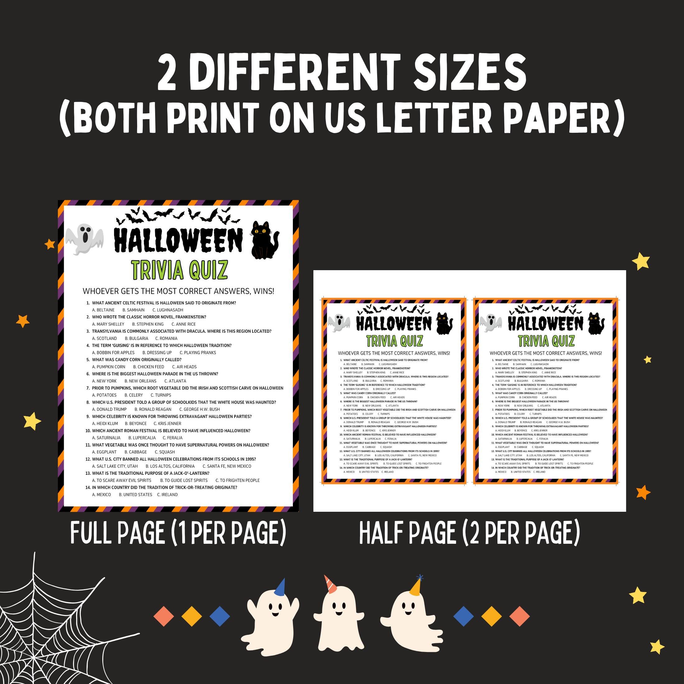 Halloween Trivia Quiz Printable Halloween Party Games Trivia Game ...