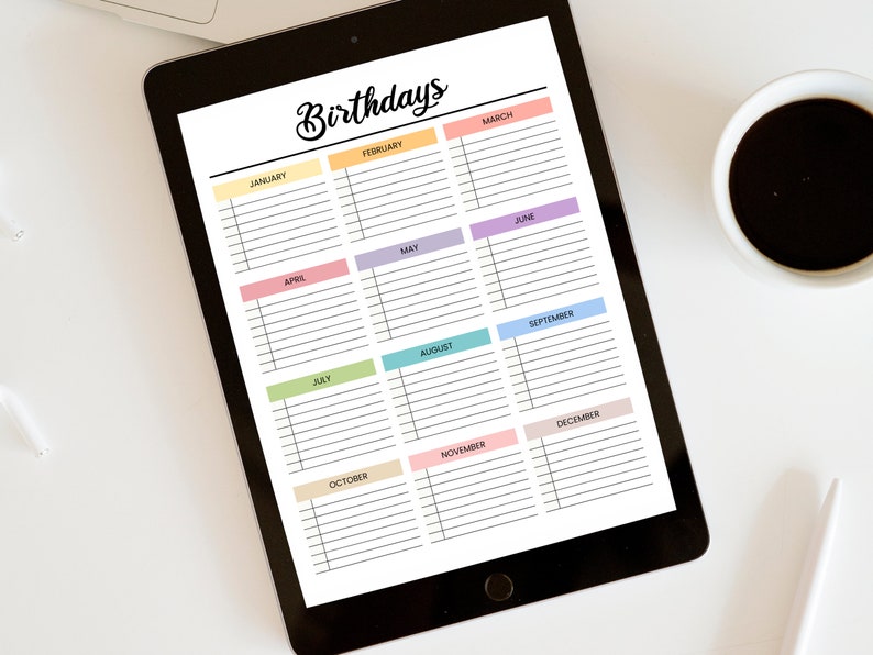 Editable Birthday Tracker Printable Birthday List Birthday - Etsy