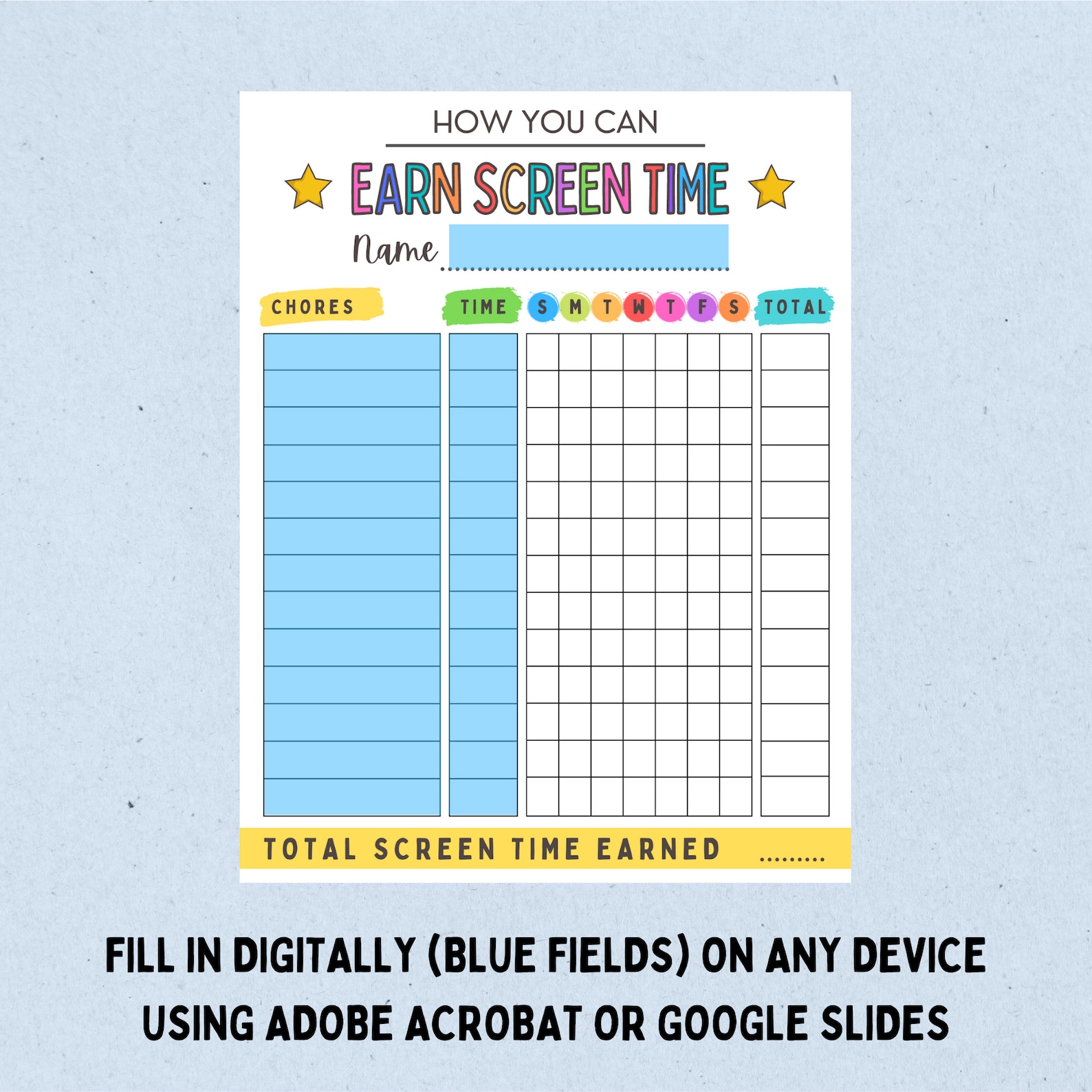 Kids Screen Time Checklist: Editable Chore Chart (PDF, PPTX) - Etsy
