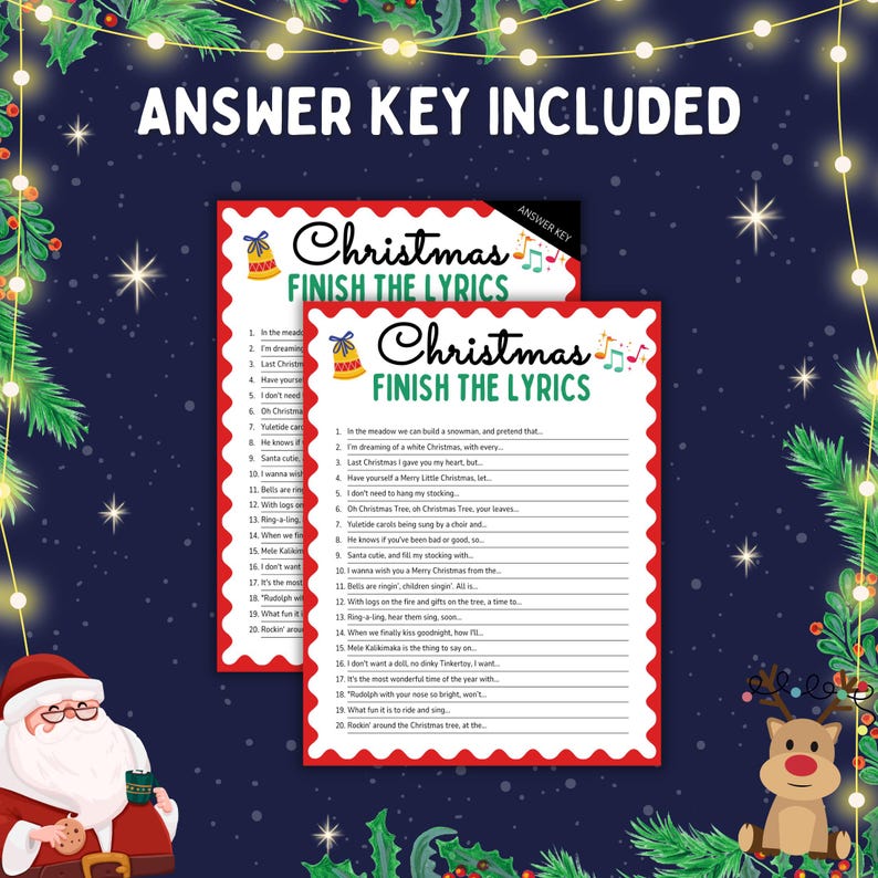 Christmas Song Lyric Trivia Game, Printable Holiday Party Activity ...