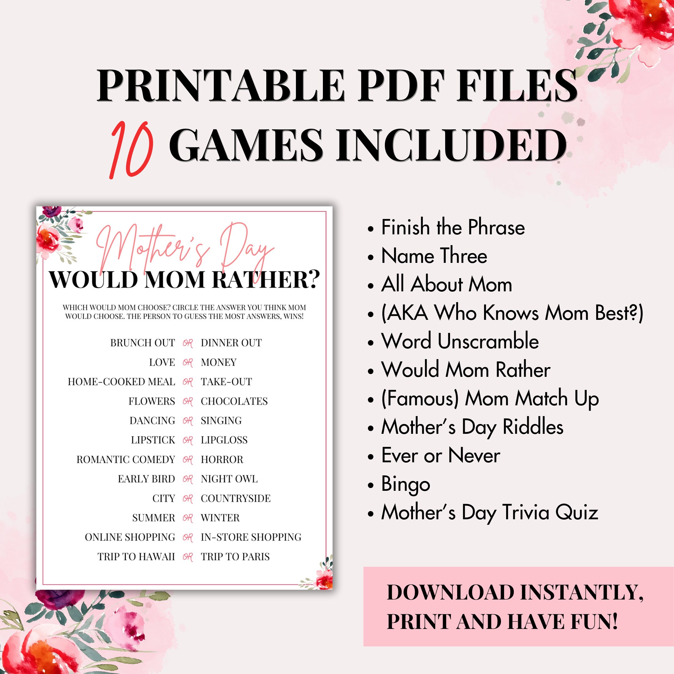 Mothers Day Game Bundle, 10 Printable Mothers Day Games, Mothers Day ...