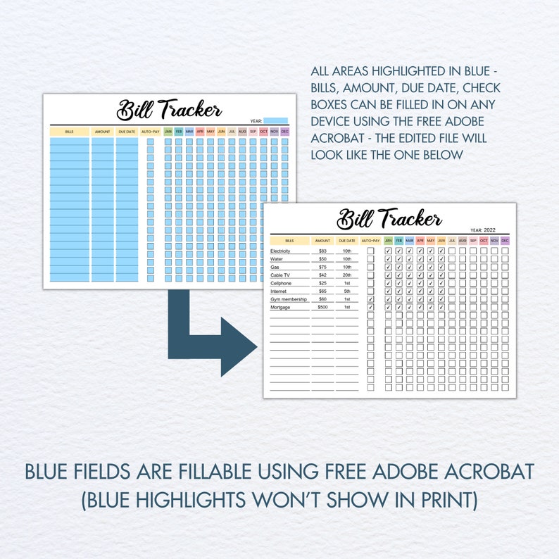 Printable Monthly Bill Tracker: Editable Payment Log (PDF) - Etsy