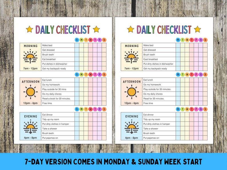 Printable Daily Checklist for Kids, Editable Kids to Do List ...