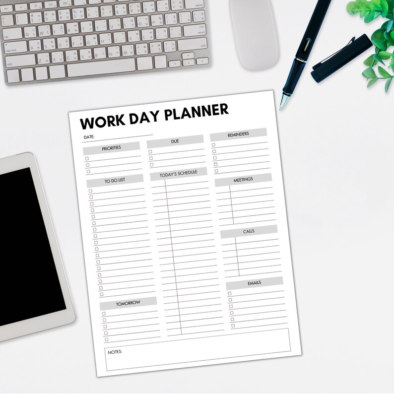 Printable Work Planner, Editable Work Log, Work Day Planner, Fillable ...