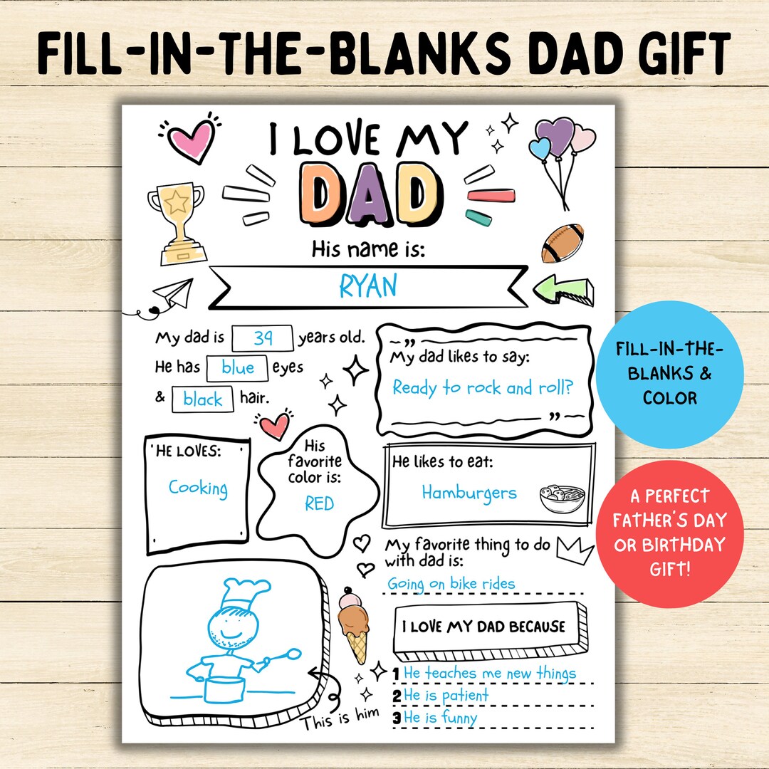 Dad Birthday Gift, I Love My Dad Printable, Father's Day Gift, Coloring ...