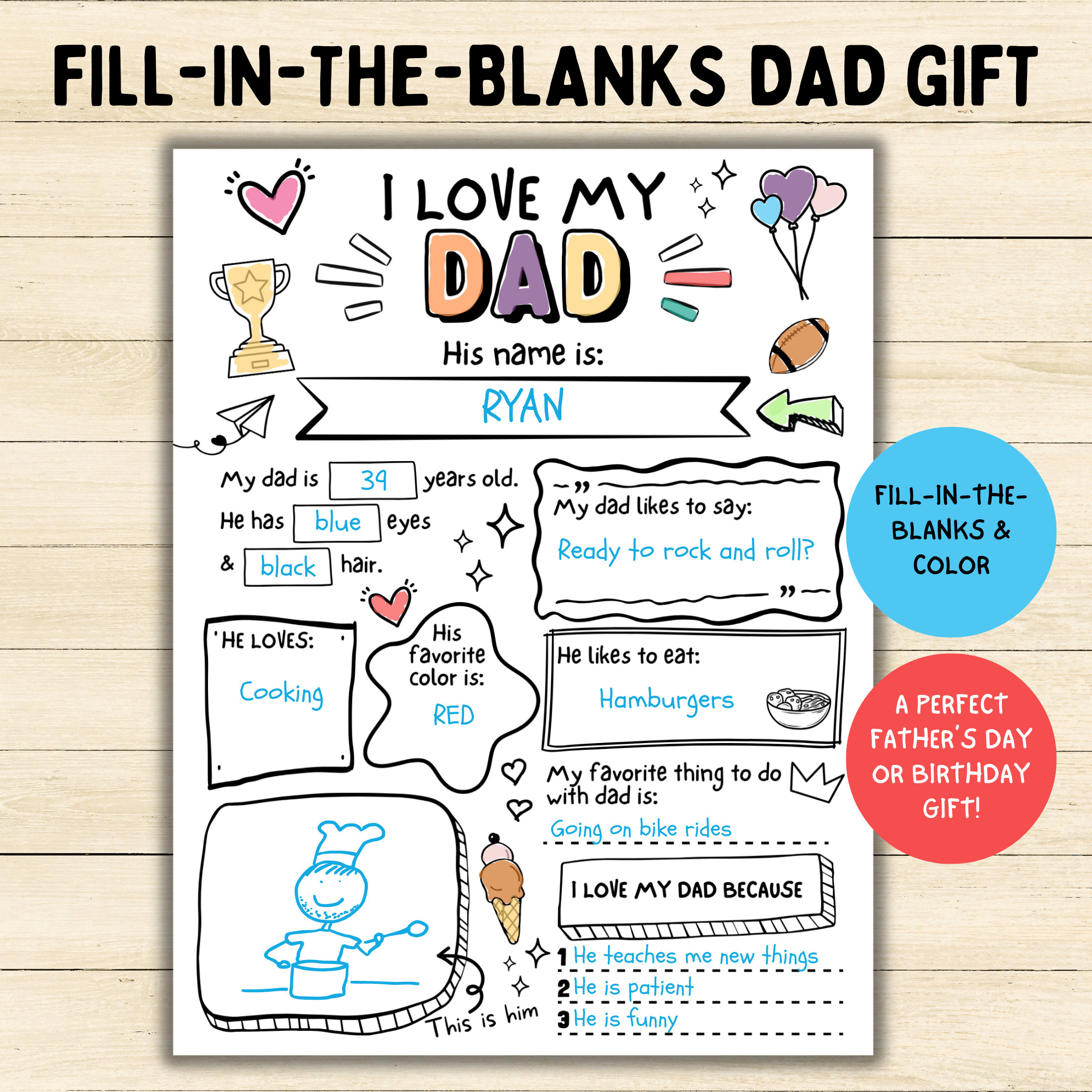 Dad Birthday Gift, I Love My Dad Printable, Father's Day Gift, Coloring ...