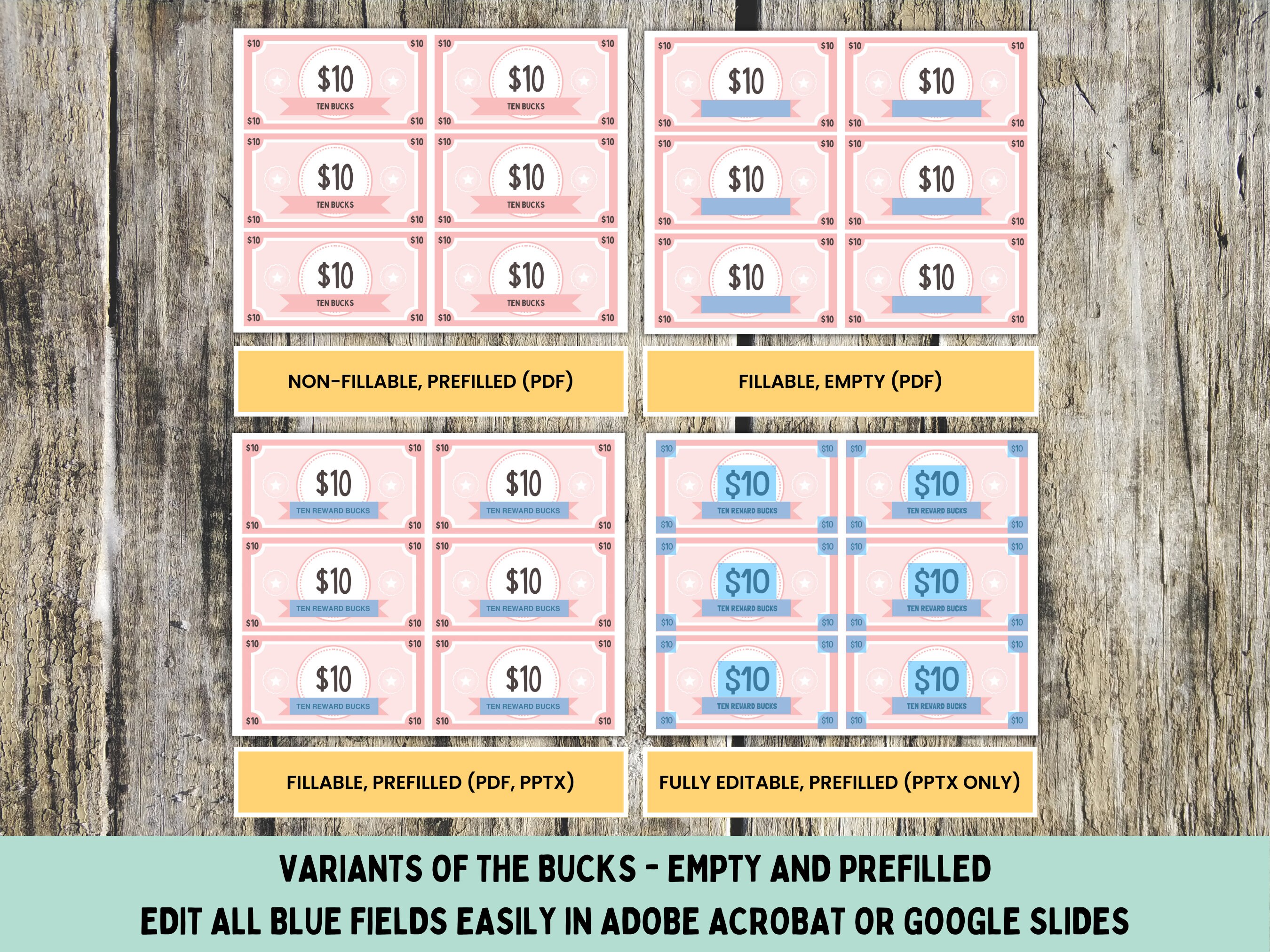 Printable Reward Bucks for Kids, Editable Mom Bucks, Play Money ...