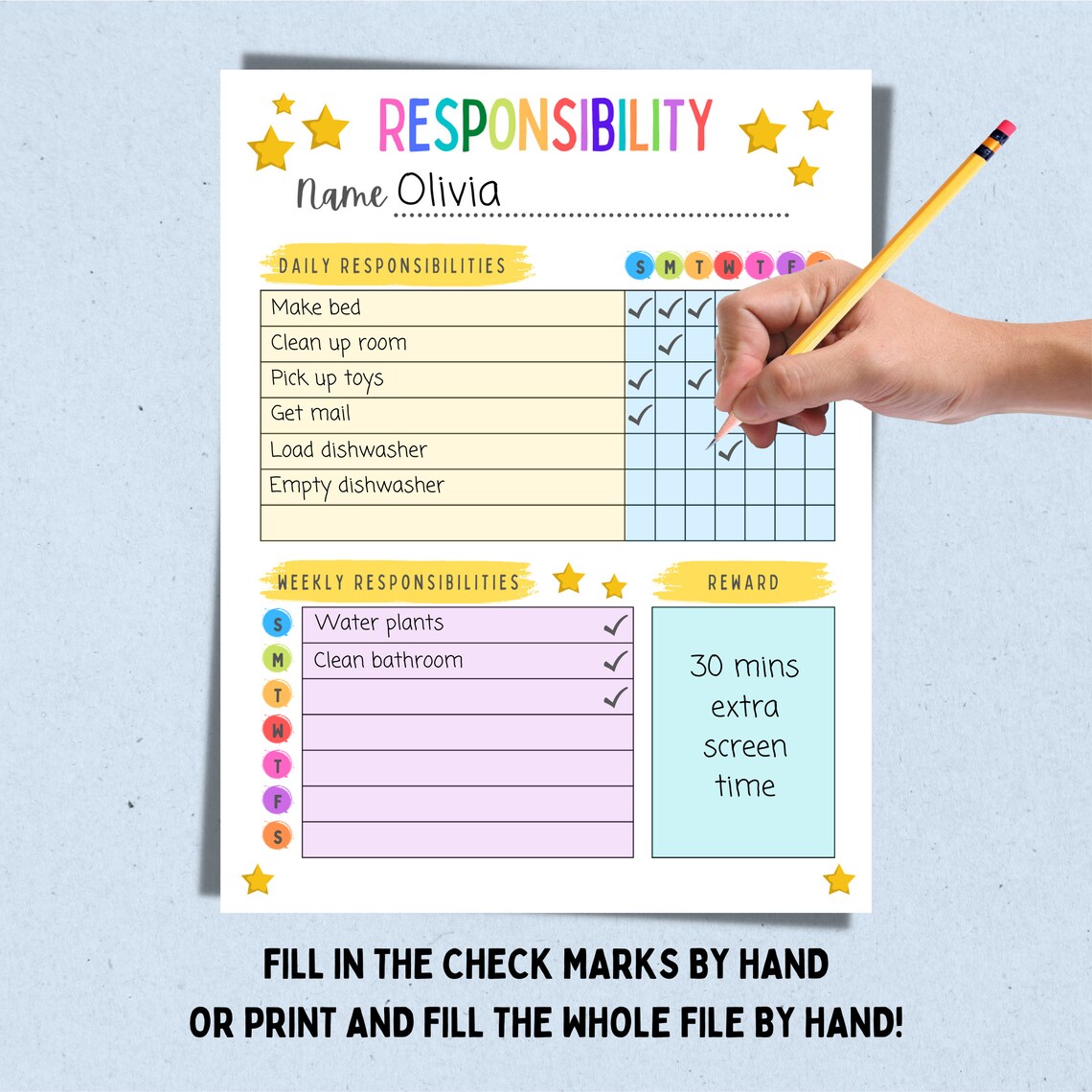 Responsibility Chart for Kids, Responsibility Chart, Printable Chore ...