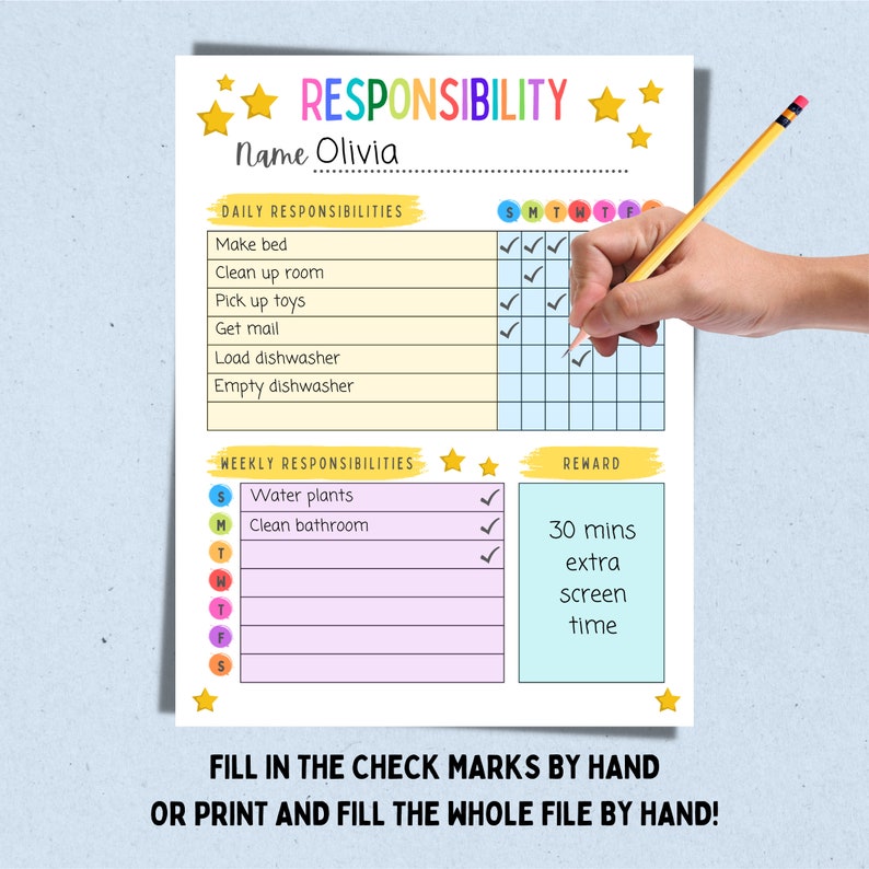 Responsibility Chart for Kids, Responsibility Chart, Printable Chore ...
