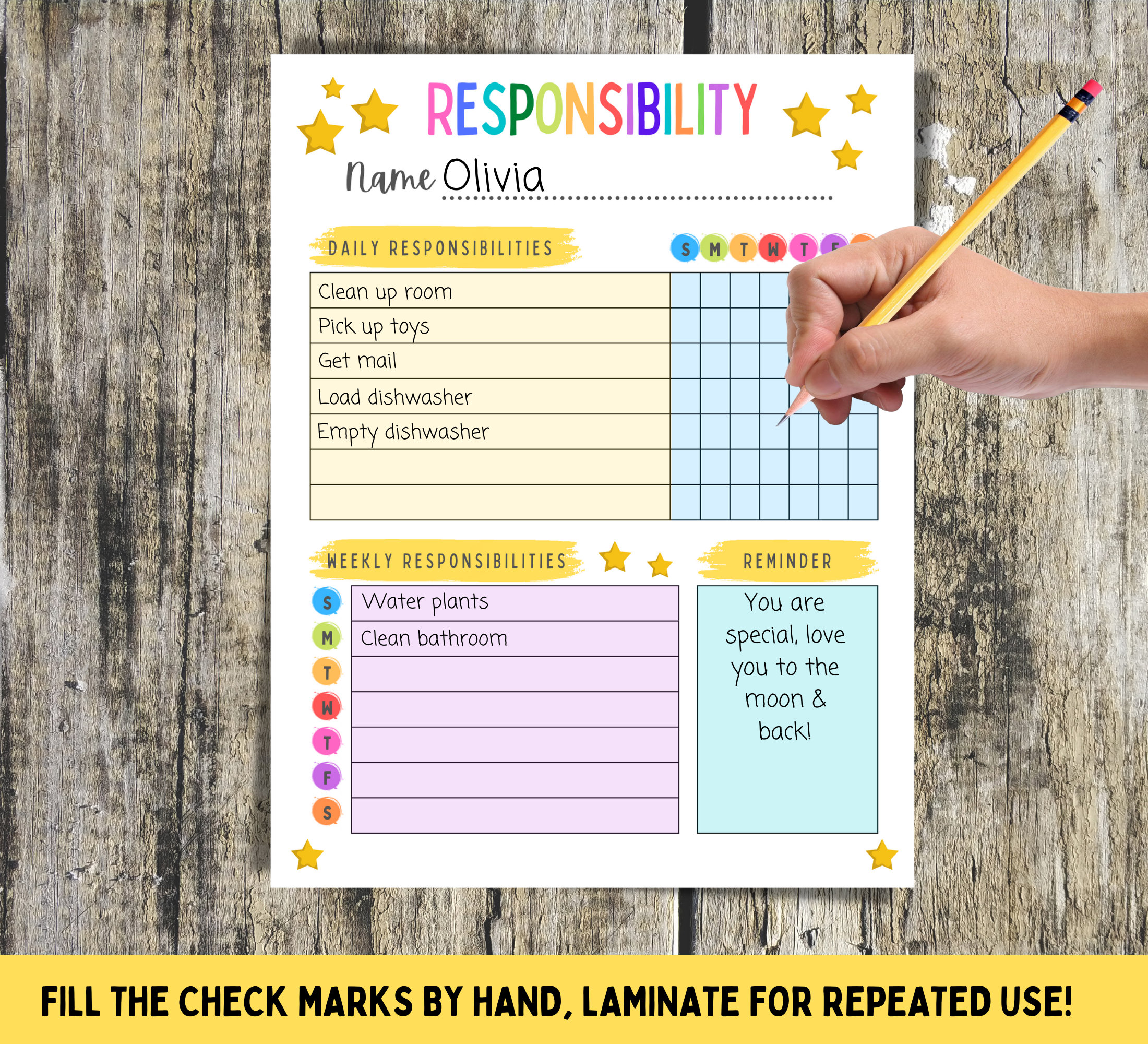 Printable Kids Chore Chart: Editable Responsibility Chart (digital PDF ...