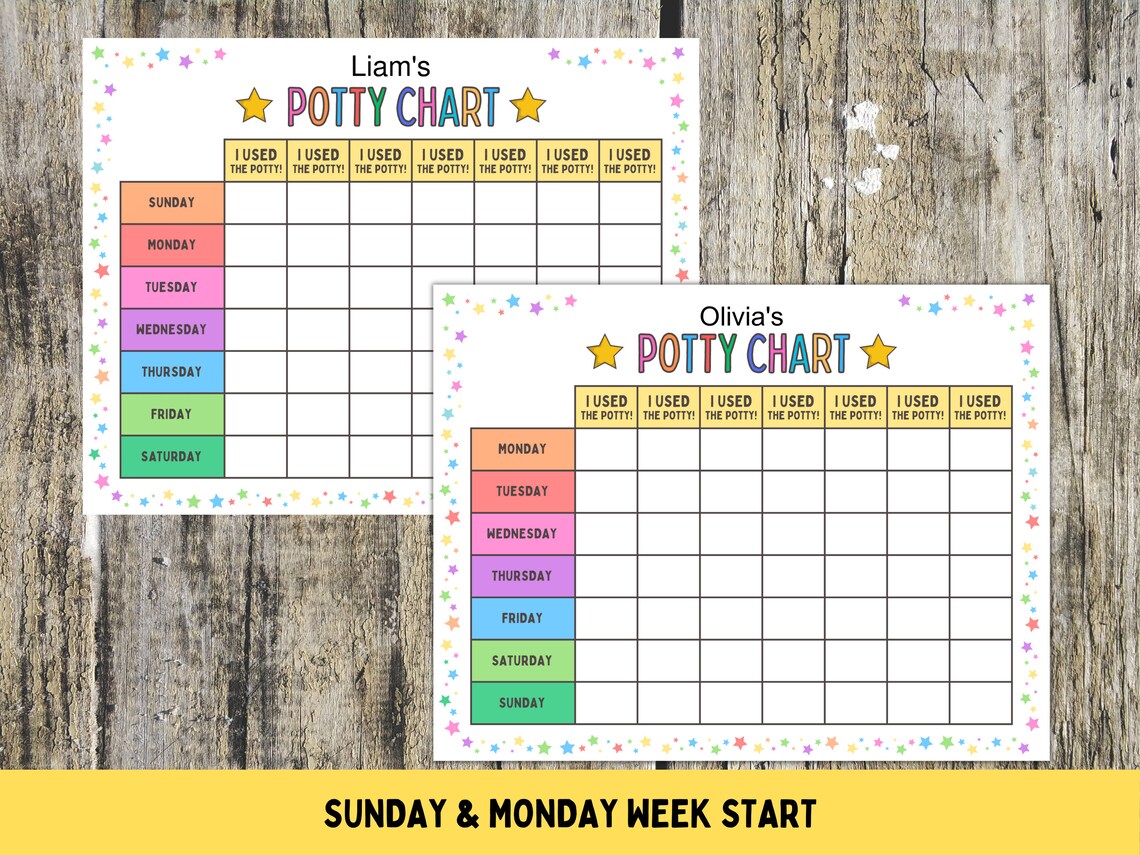 Potty Training Chart Kids Potty Chart Printable Potty - Etsy
