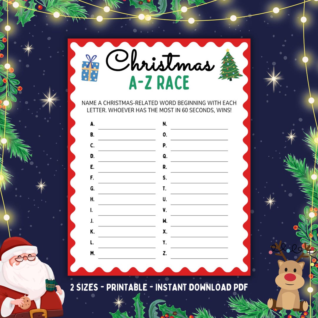 Christmas A-Z Race Game, Printable Christmas Party Game, Christmas Word ...