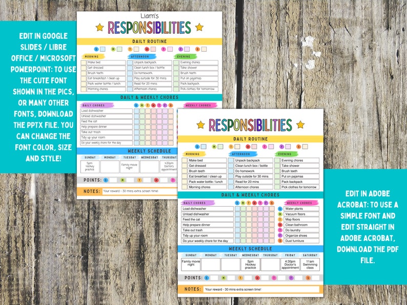 Printable Kids Responsibility Chart: Editable Chore Checklist (PDF ...
