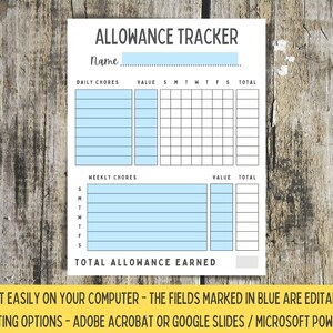 Daily + Weekly Allowance Chore Chart for Kids, Printable Allowance ...