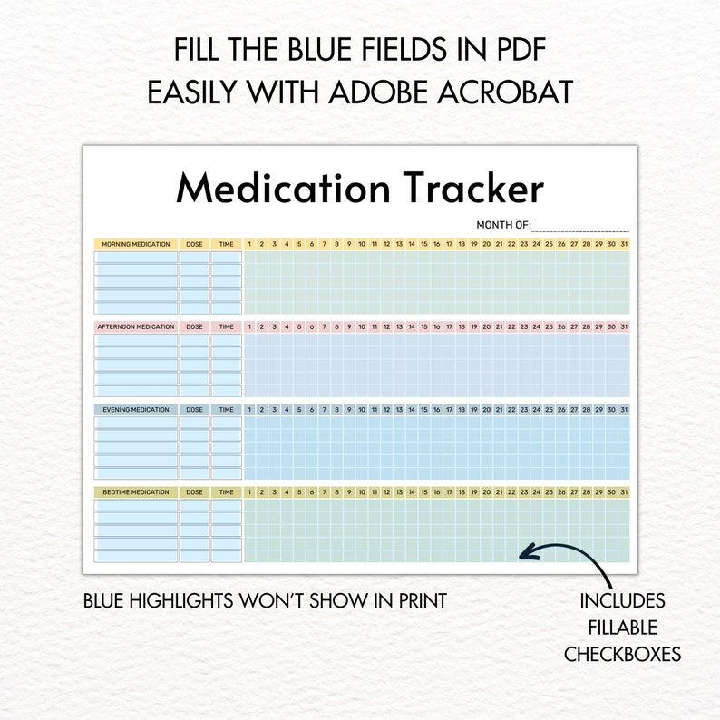 Boho Monthly Medication Tracker: Printable Medicine & Supplement Log ...