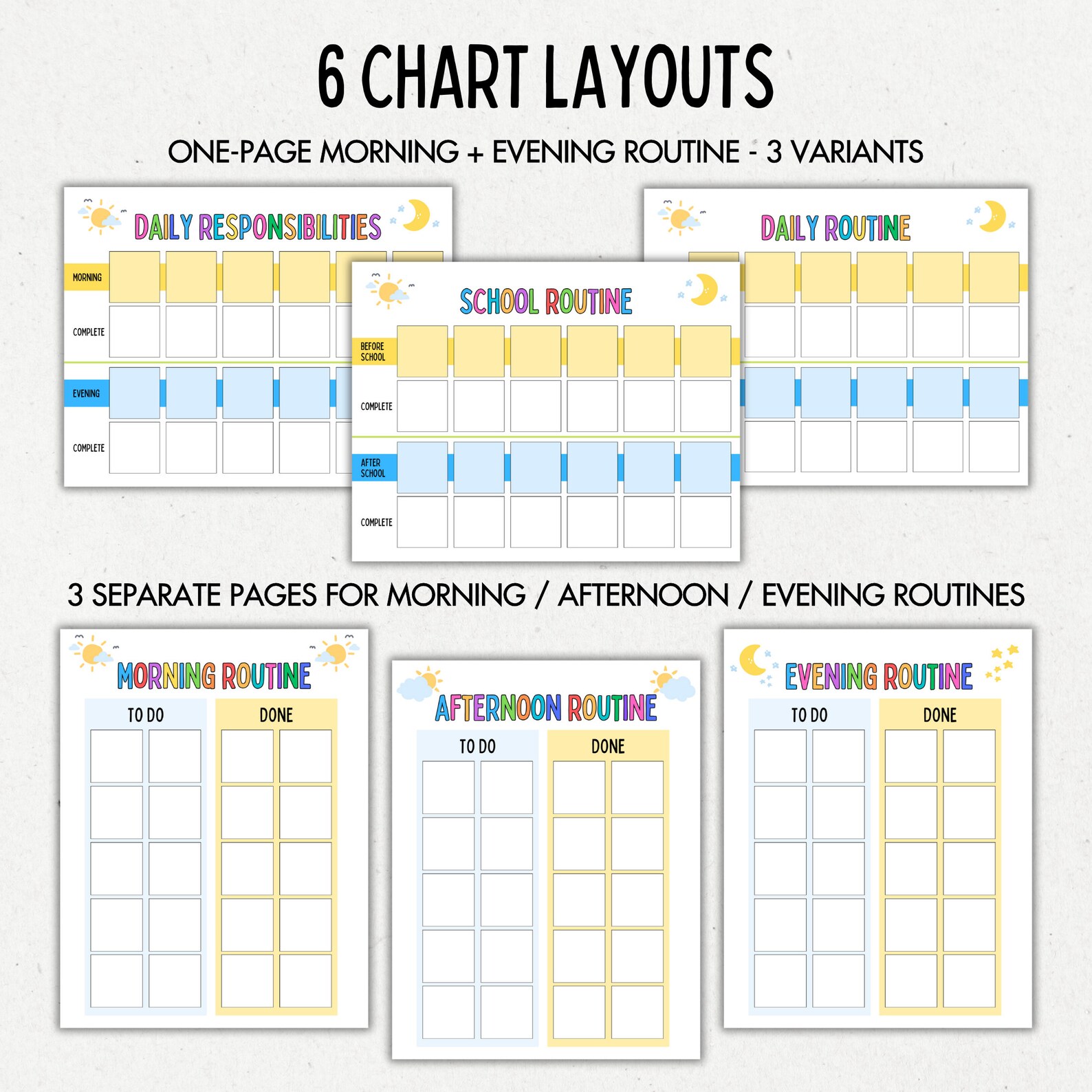 Kids Visual Routine Cards & Chart, Printable Daily Routine, Editable ...
