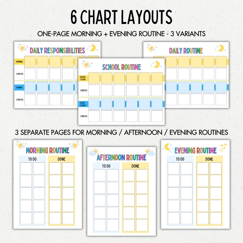 Kids Visual Routine Cards & Chart, Printable Daily Routine, Editable Chore Chart for Kids, Daily ...