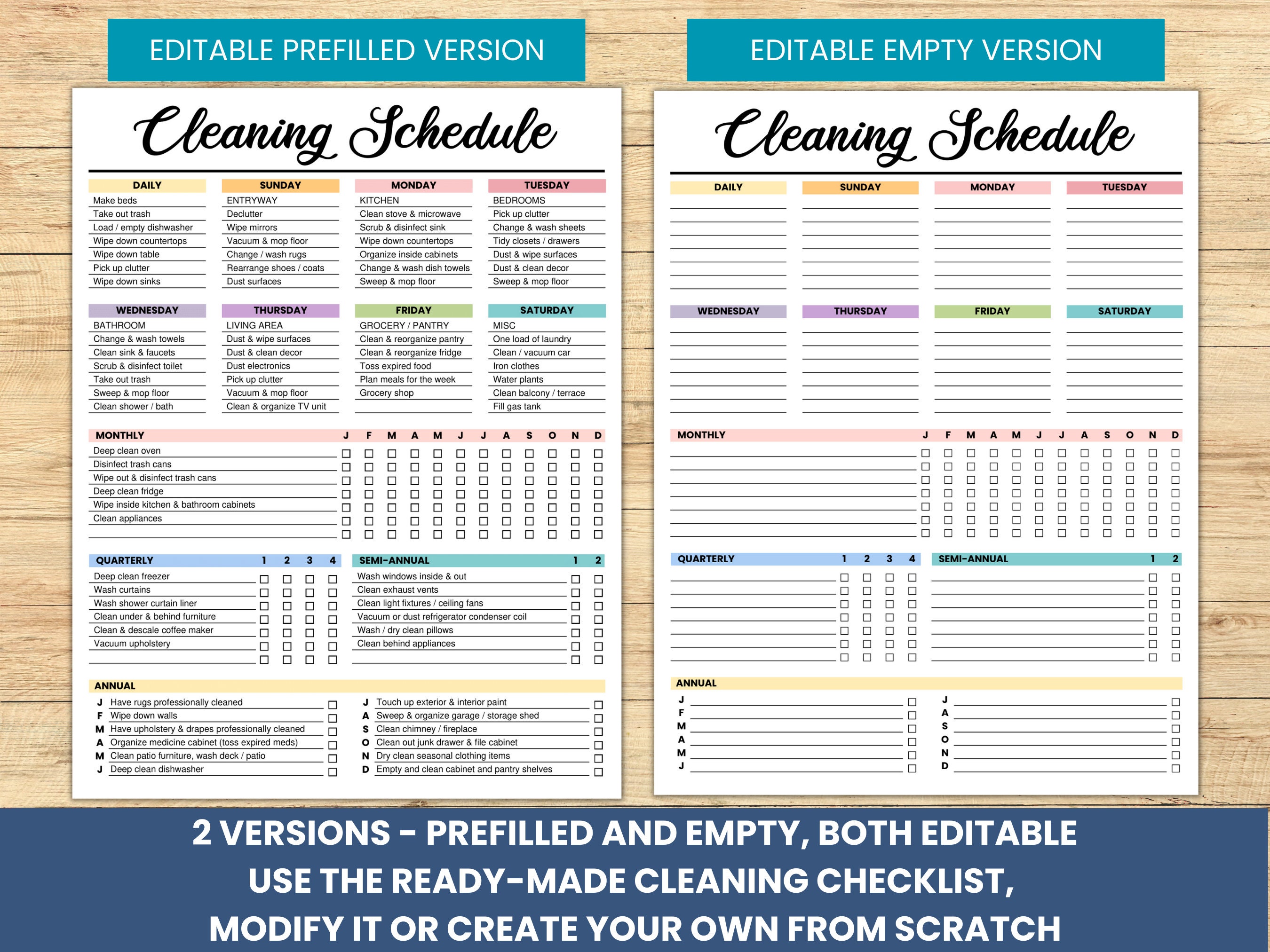 Editable Cleaning Schedule Printable Cleaning Checklist - Etsy