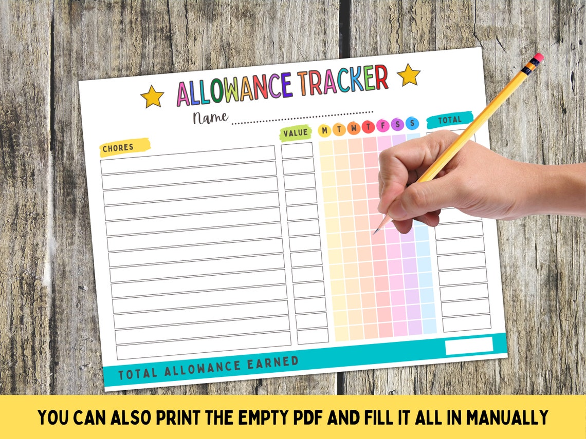 Allowance Tracker Weekly Allowance Chore Chart for Kids - Etsy