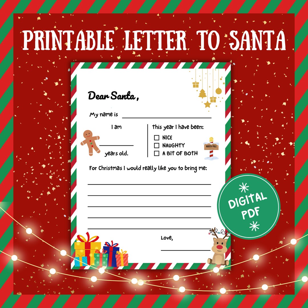Printable Letter to Santa, Dear Santa Letter to Santa, Christmas Wish ...