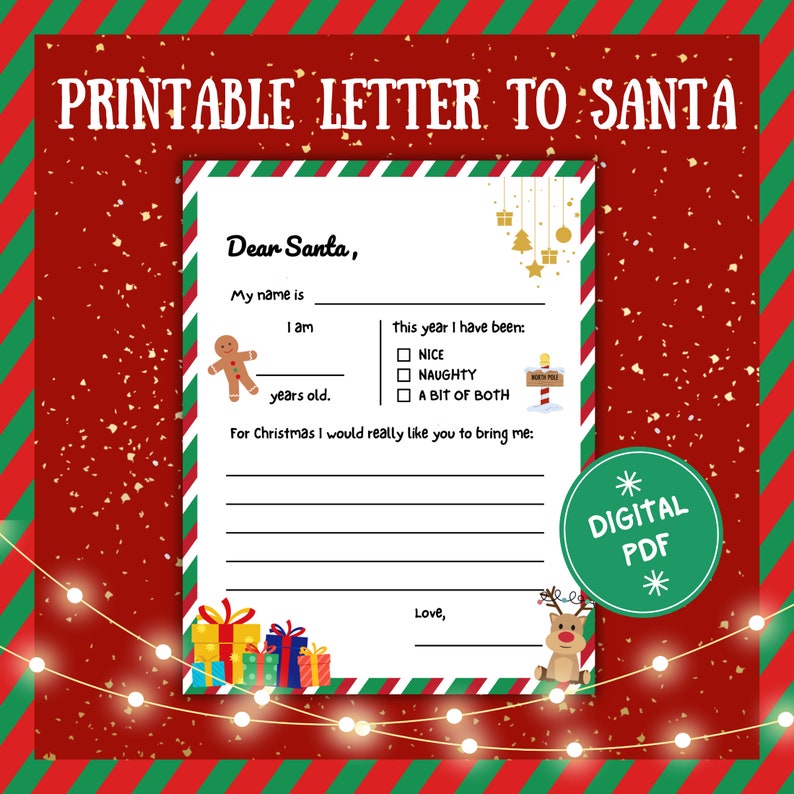 Printable Letter to Santa, Dear Santa Letter to Santa, Christmas Wish ...
